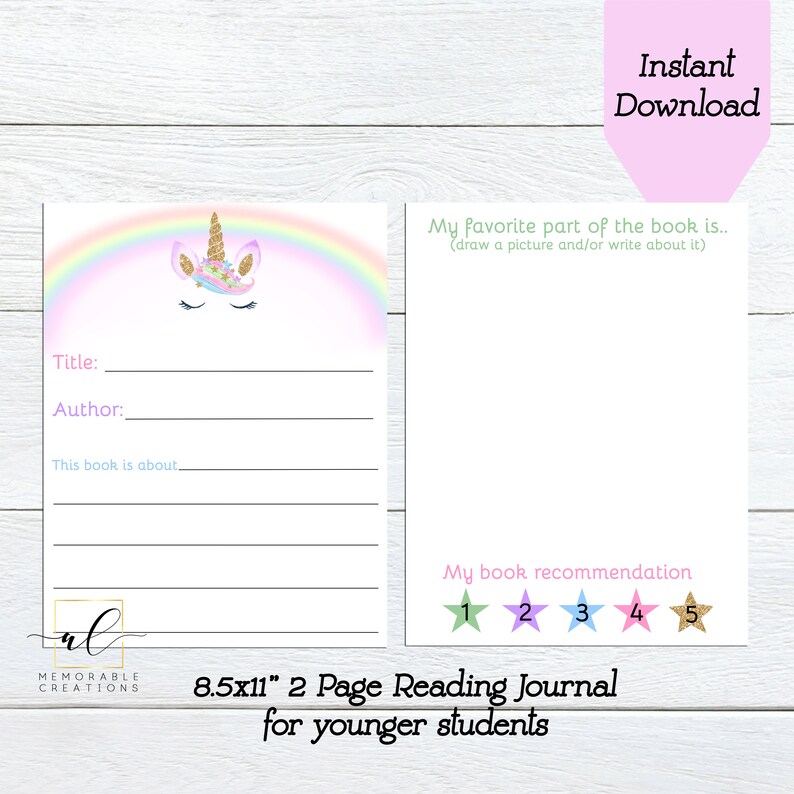 Unicorn Reading Log Unicorn Reading Journal Bundle Reading - Etsy