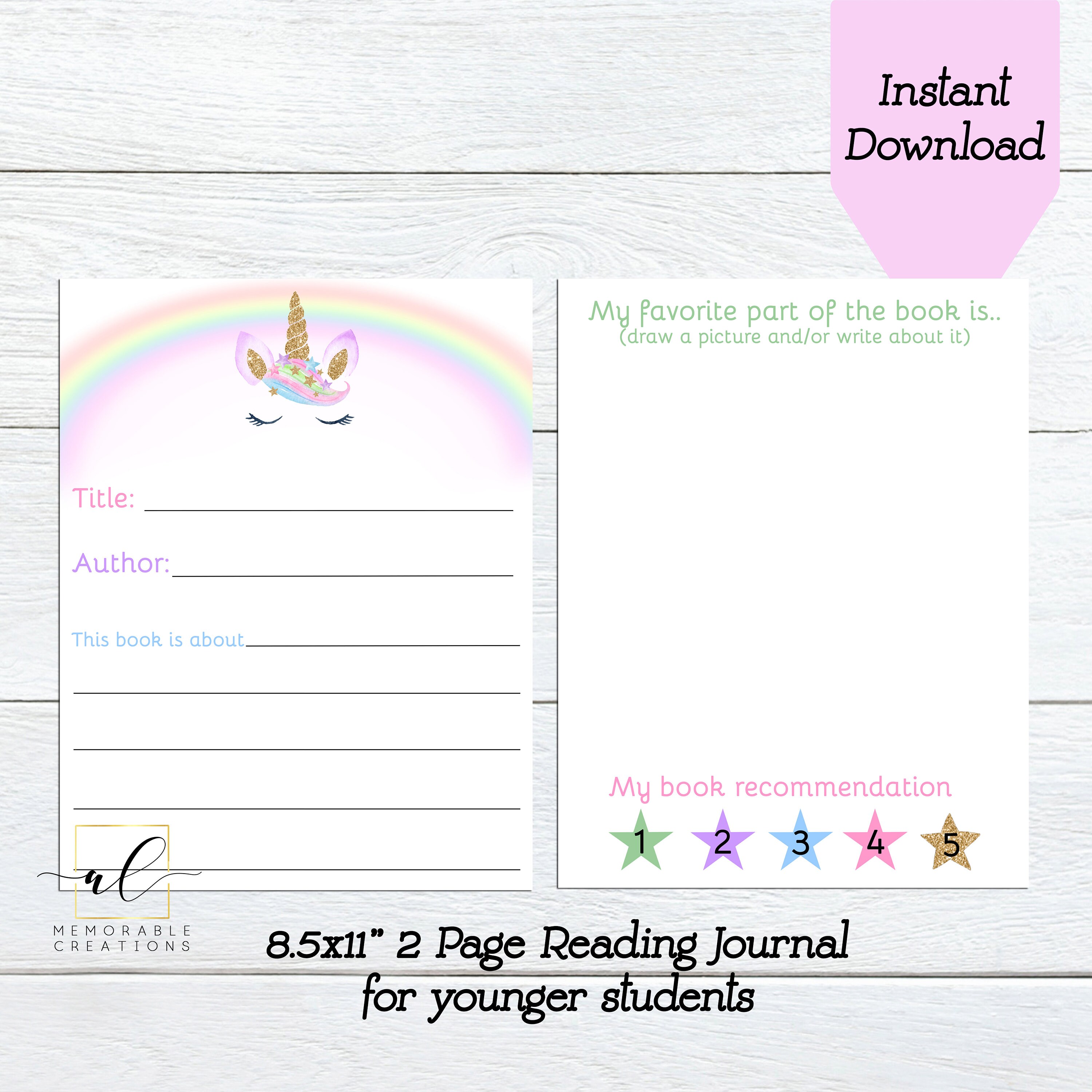 Unicorn Reading Log, Unicorn Reading Journal Bundle, Reading Tracker ...
