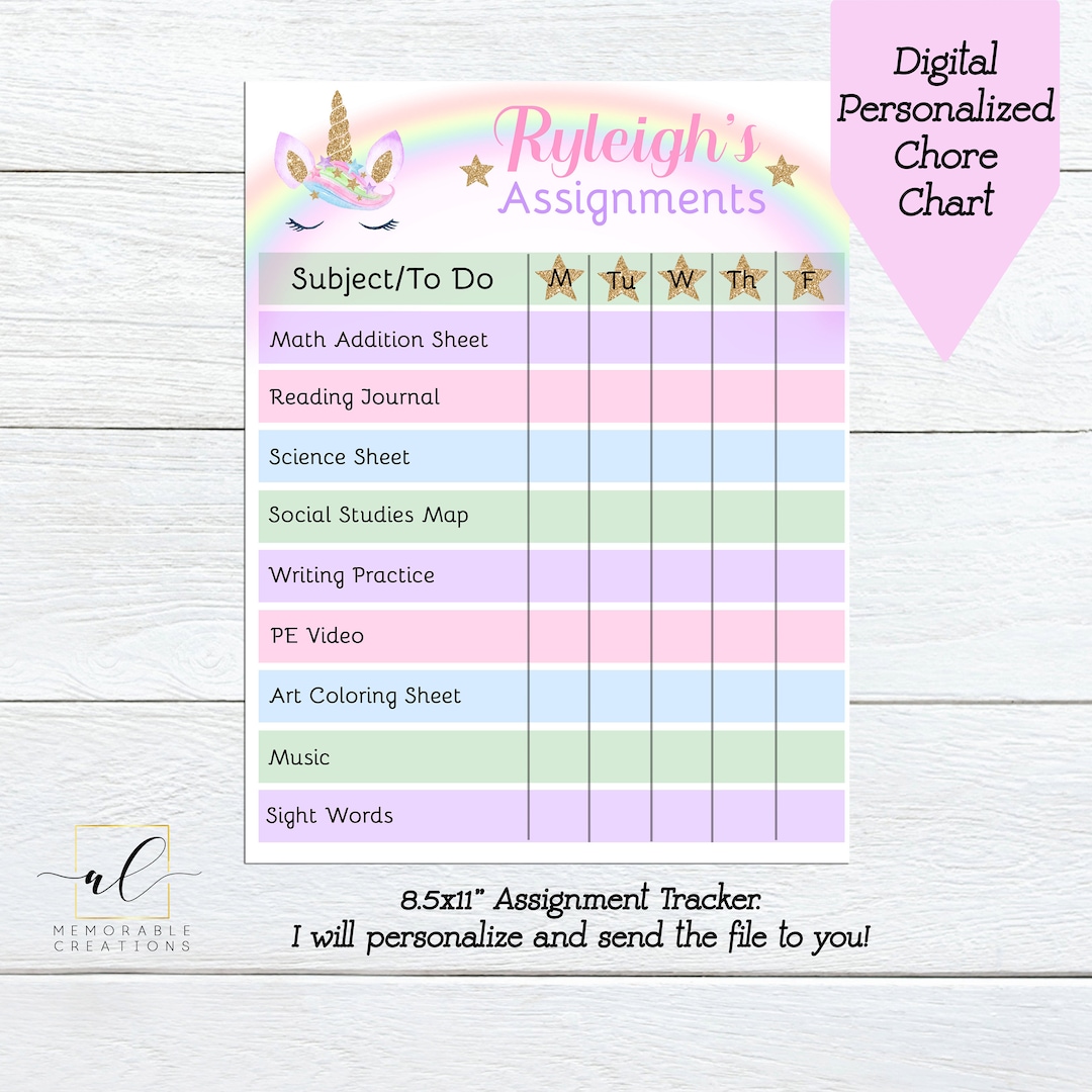 Personalized Unicorn Assignment Tracker, Unicorn Homework to Do List ...