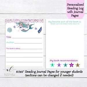 Personalized Mermaid Reading Log, Mermaid Reading Journal, Reading Log ...