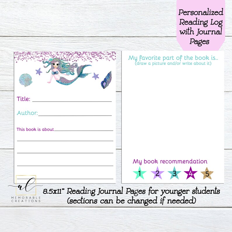 Personalized Mermaid Reading Log Mermaid Reading Journal - Etsy