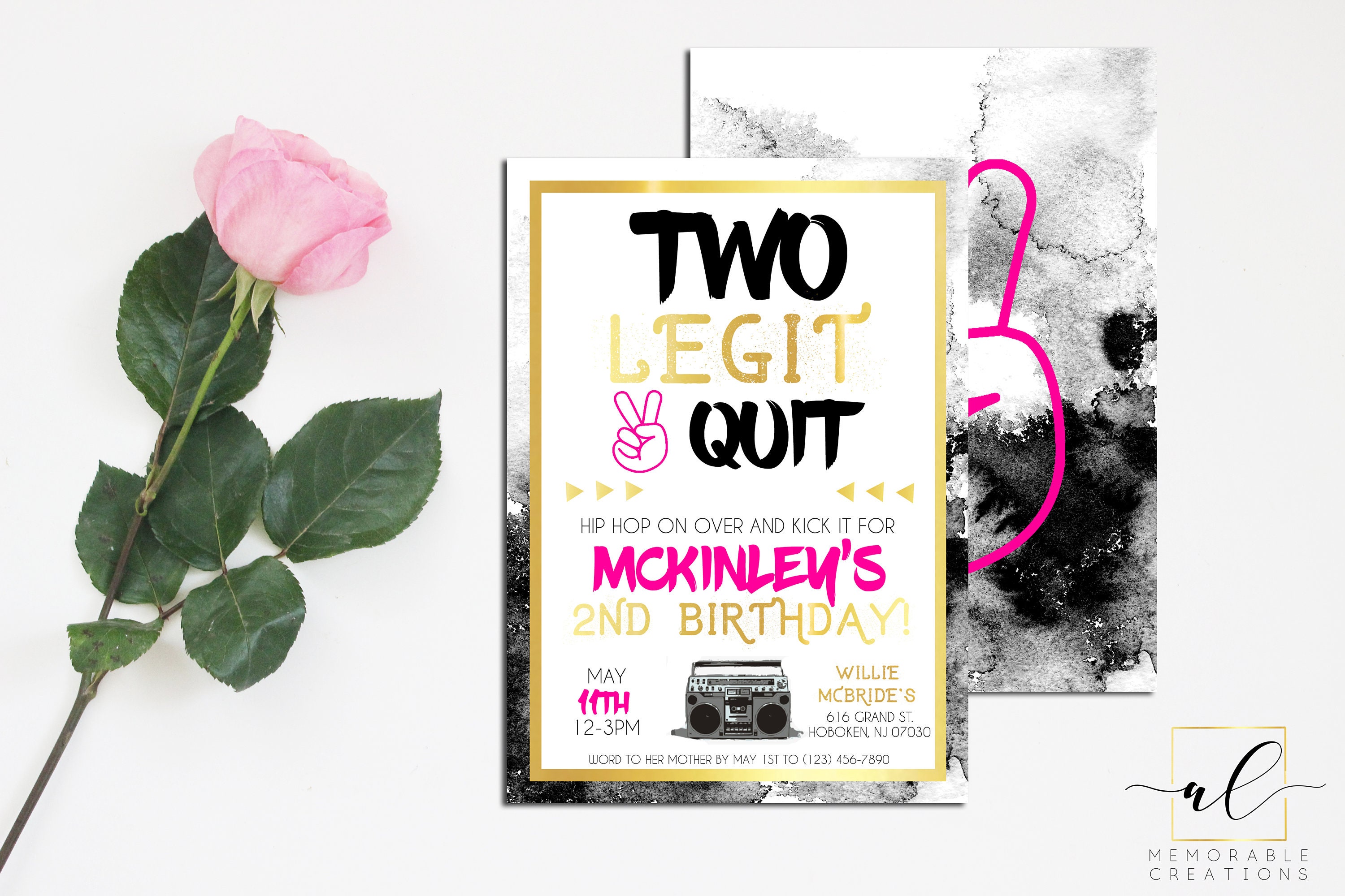 Two Legit 2 Quit Birthday Invitation Girl Two Legit 2 Quit | Etsy