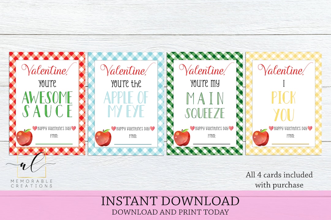 Applesauce Valentine Cards, Kids Valentine Cards, Printable Applesauce ...