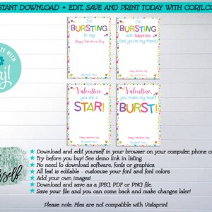 Starburst Valentine Printable Cards, Editable You Make My Heart Burst ...