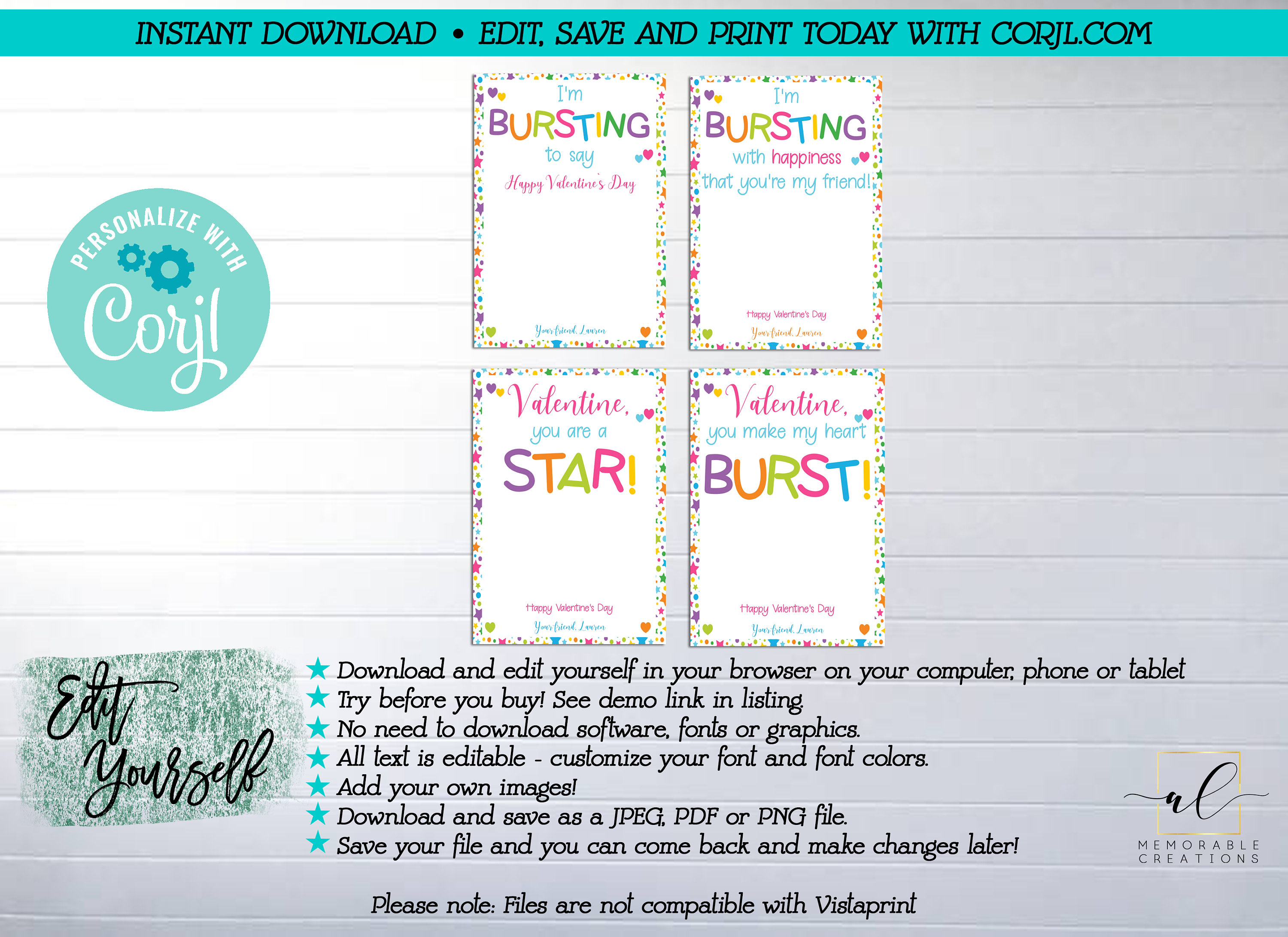 Starburst Valentine Printable Cards Editable You Make My | Etsy