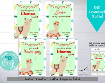 Llama Valentines, Printable Valentine's Day Cards, Valentine Cards ...