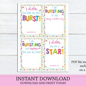 Starburst Valentine Cards, Kids Valentine Cards, Printable School ...