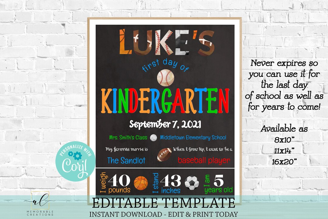 Sports First Day of School Editable Sign, Edit Yourself School Board ...