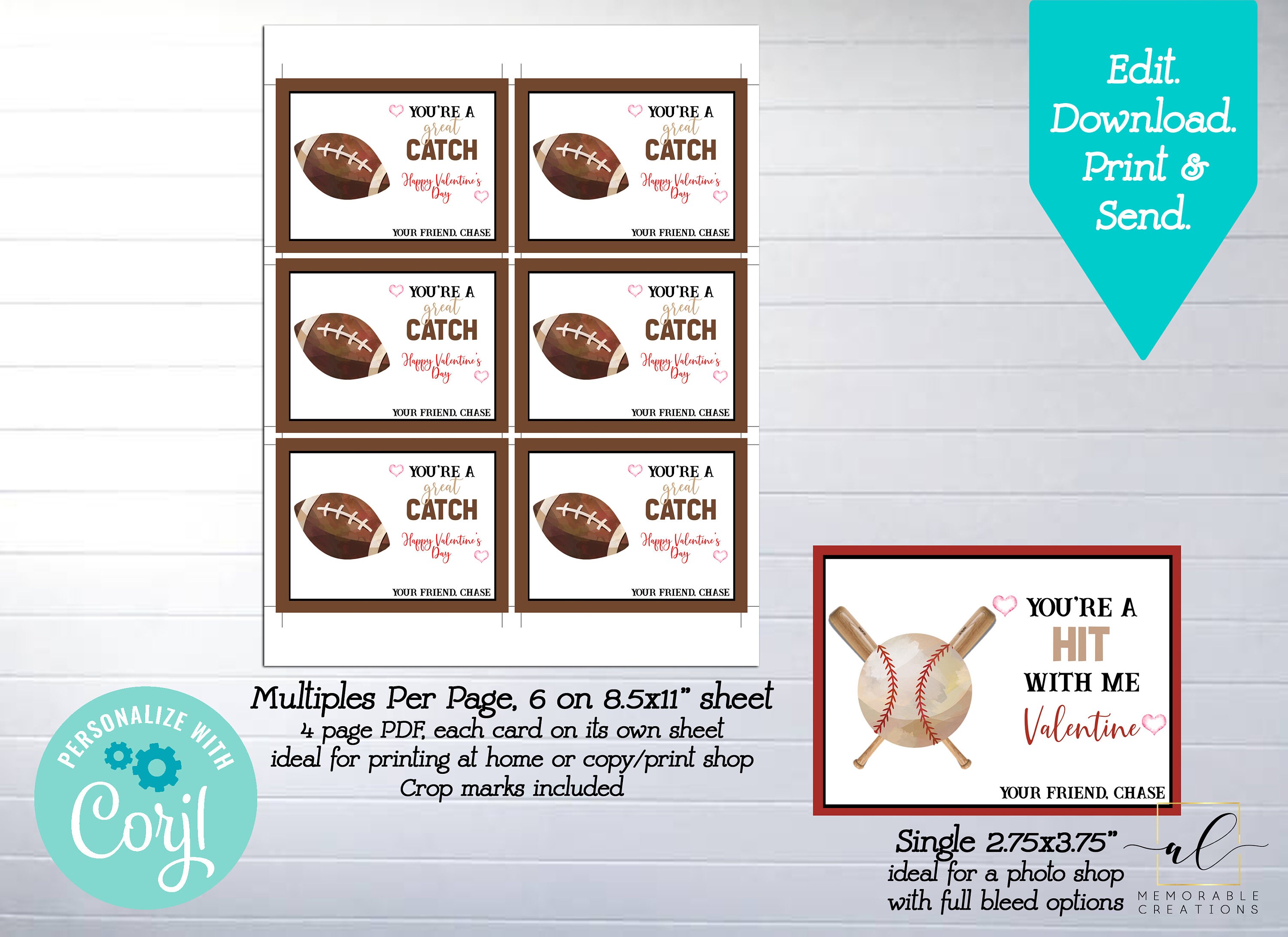 Sports Valentine Printable Cards Editable Sports Balls - Etsy