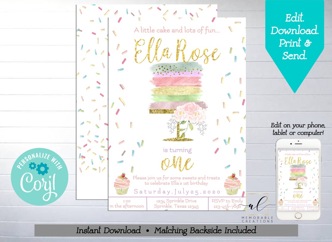 Birthday Cake Printable Invitation, Edit Yourself Cake Birthday Invite ...