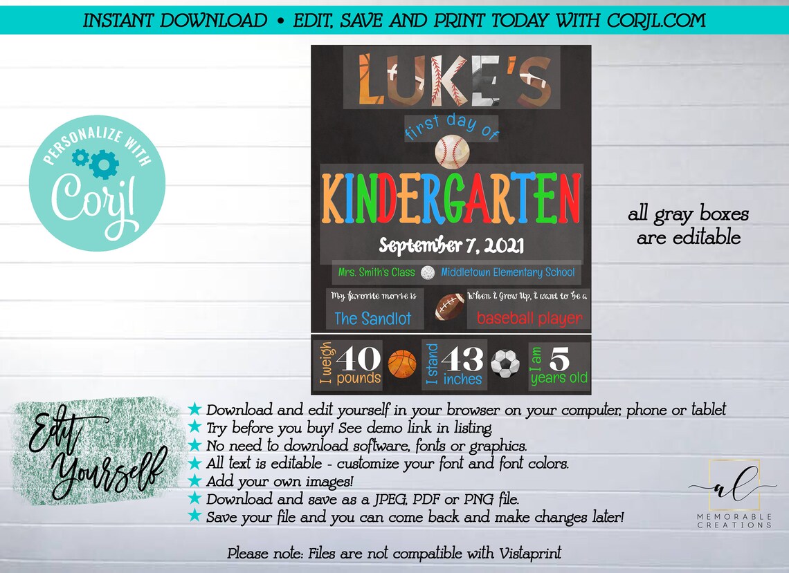 Sports First Day of School Editable Sign Edit Yourself School - Etsy