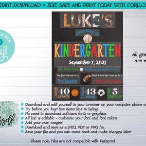 Sports First Day of School Editable Sign, Edit Yourself School Board ...