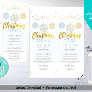 Ornament Christmas Printable Menu, Edit Yourself Christmas Menu ...