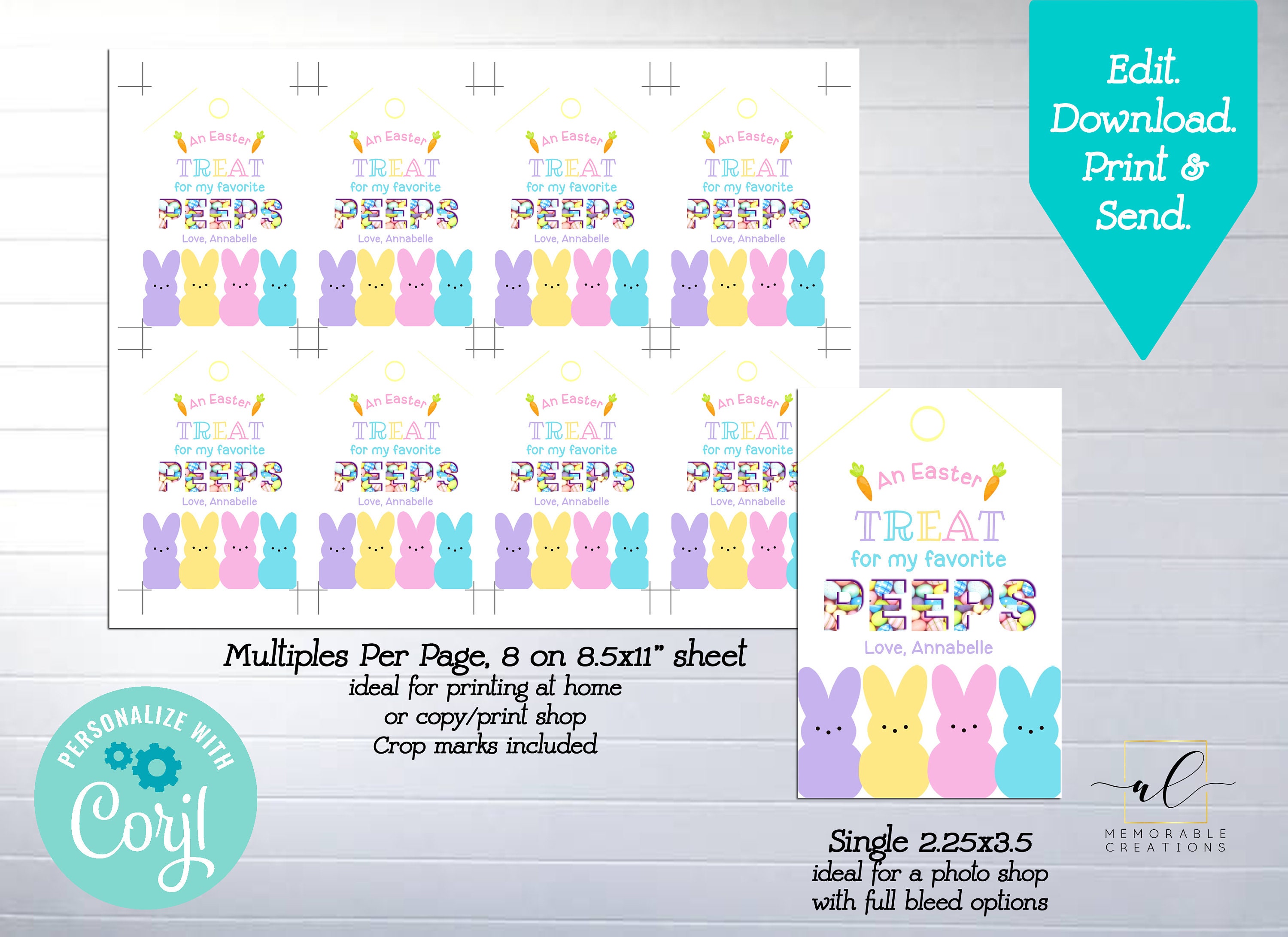 Peeps Easter Printable Tags, Edit Yourself Easter Tags, Instant ...