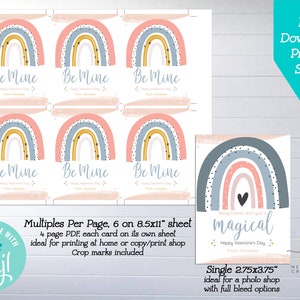 Rainbow Valentine Printable Cards, Editable Boho Rainbow Valentine ...