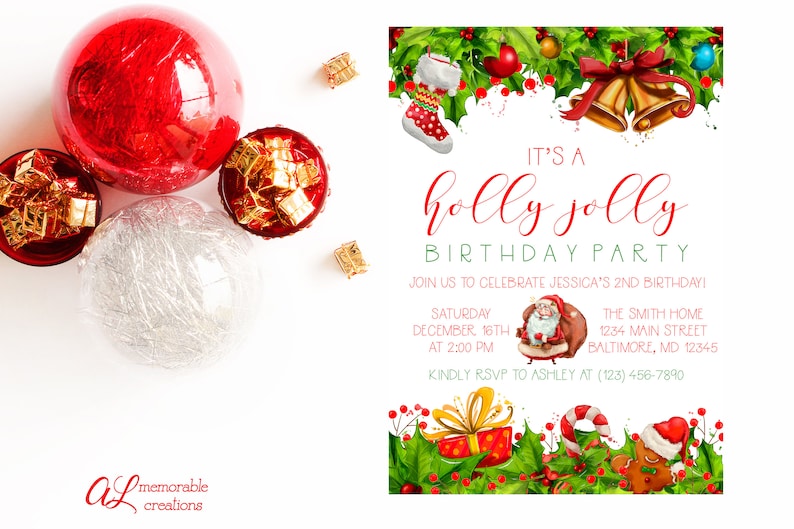 Christmas Birthday Invitation, Christmas Invitation, Santa Birthday ...