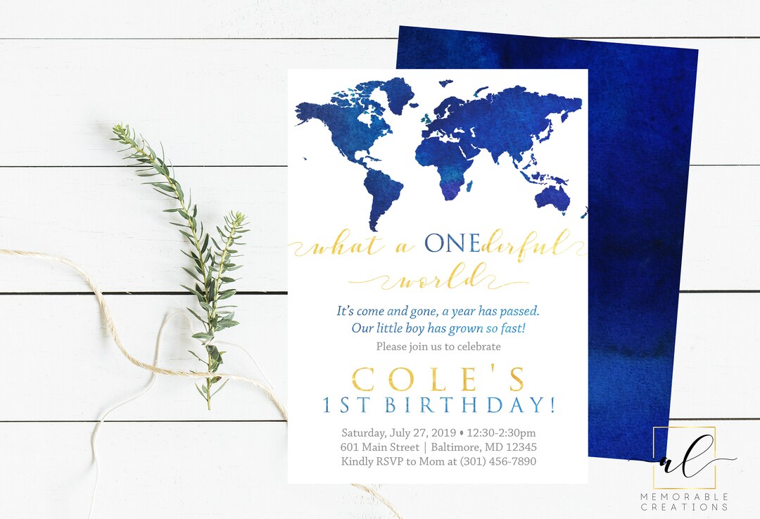 What a Onederful World Birthday Invitation, Onederful Boy Birthday ...