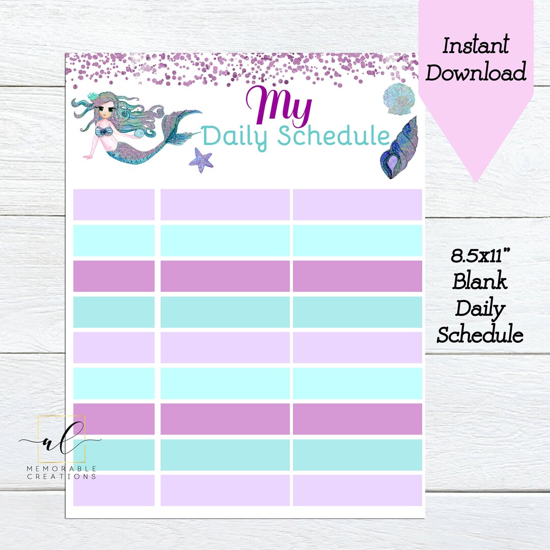 Mermaid Daily Planner, Mermaid Daily Schedule, Instant Download Daily ...