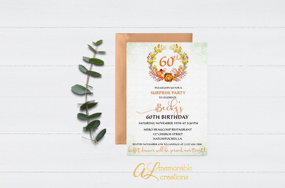 Adult Fall Birthday Invitation, Fall Wreath Invitation, Surprise ...