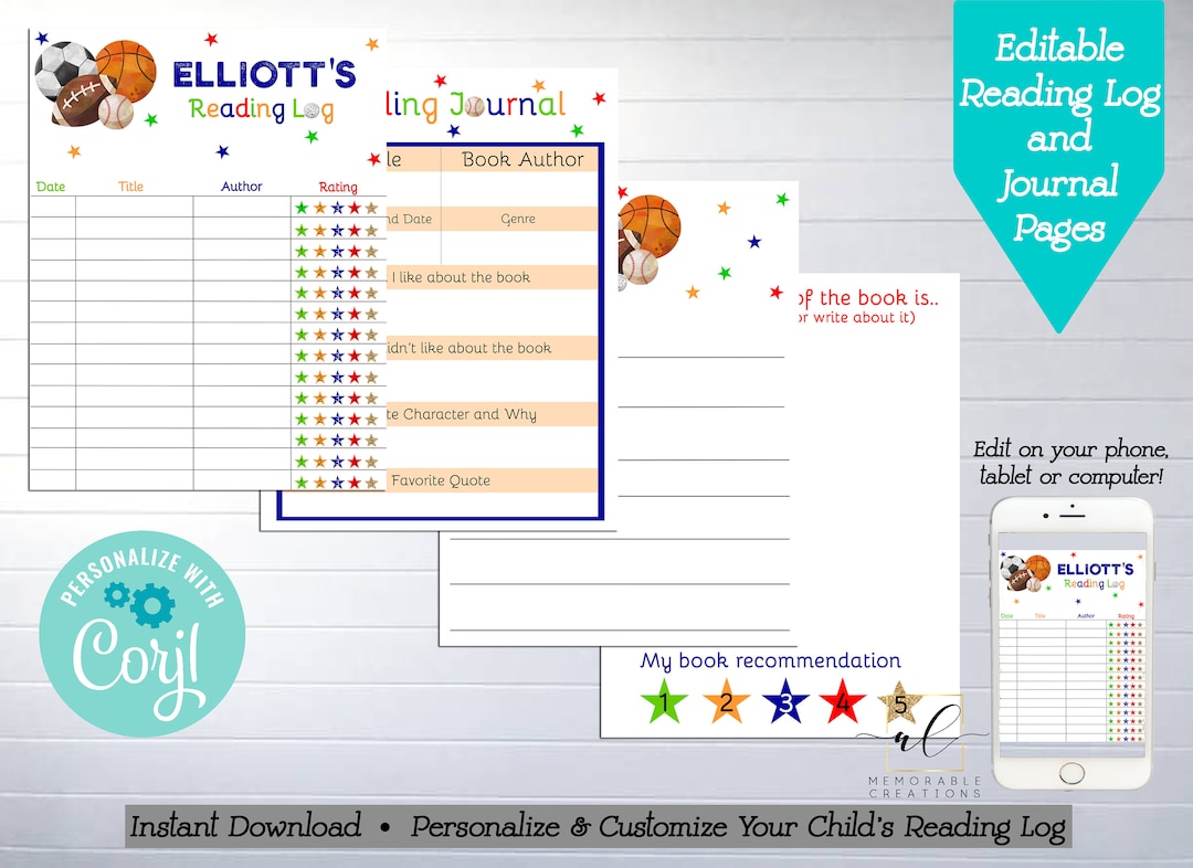 Editable Sports Reading Log, Edit Yourself Sports Reading Journal ...