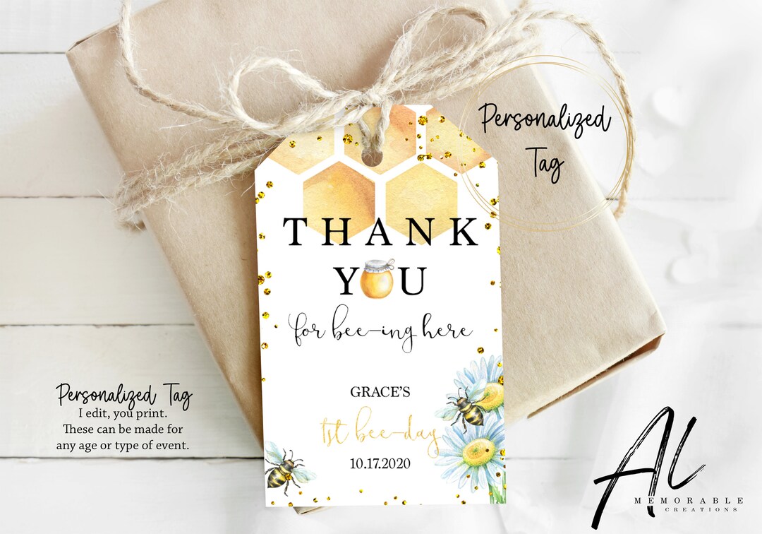 Bee Gift Tags, Honeybee Tags, Bee Favor Tags, First Bee Day Birthday ...