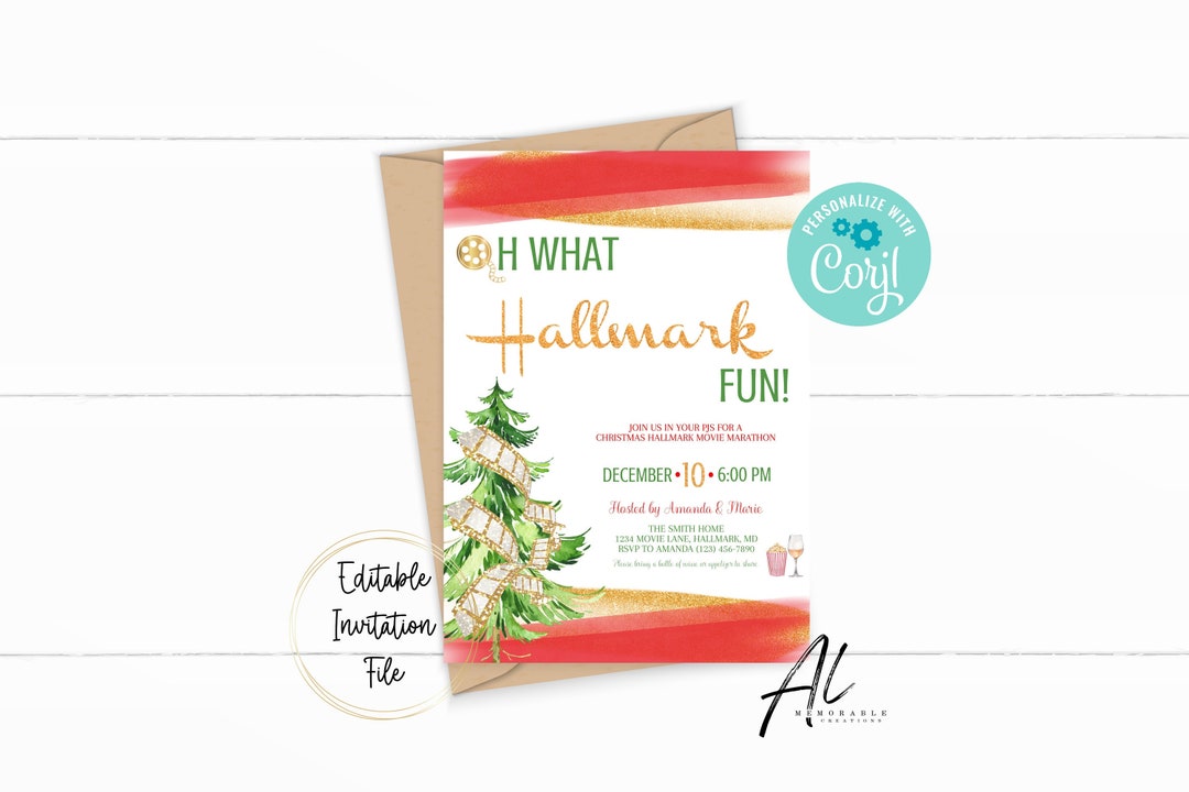 Red Hallmark Movie Night Printable Invitation, Editable Christmas Movie ...