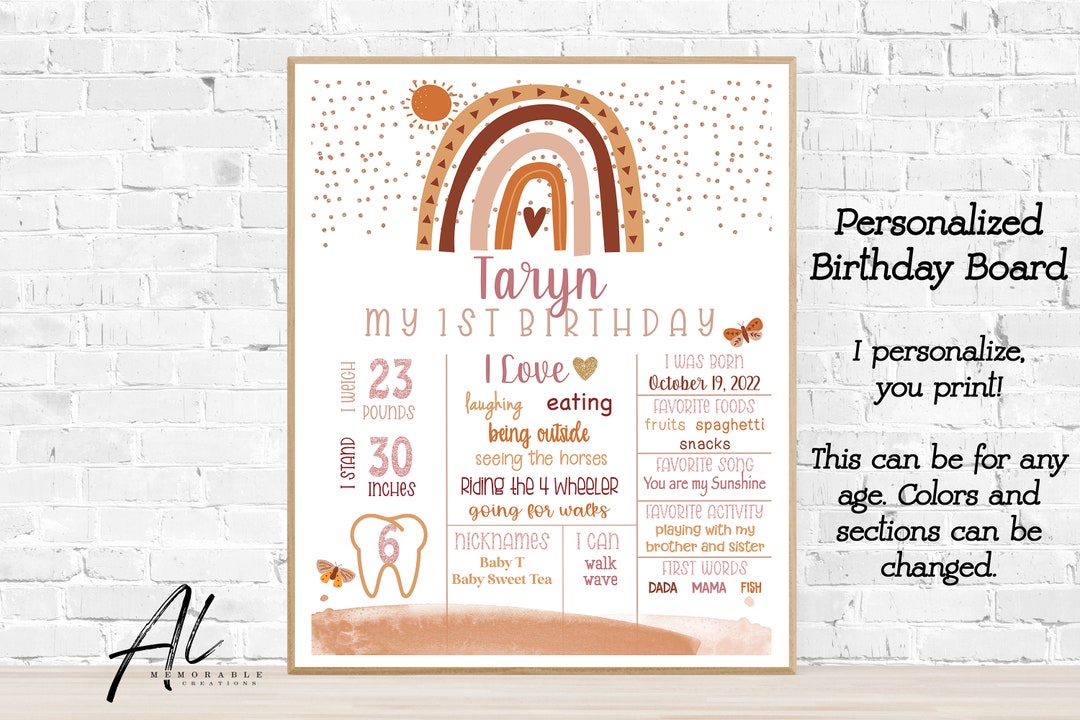 Boho Rainbow Birthday Poster, Fall Boho Rainbow Birthday Chalkboard ...