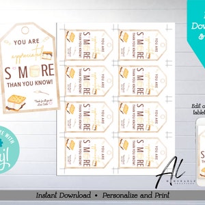 S'more Teacher Appreciation Printable Gift Tag, Editable Appreciated ...