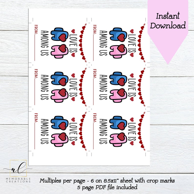 Among Us Valentine Cards, Kids Valentine Cards, Printable Valentines ...