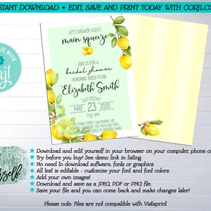 Lemon Bridal Shower Printable Invitation, Edit Yourself Lemon Shower ...