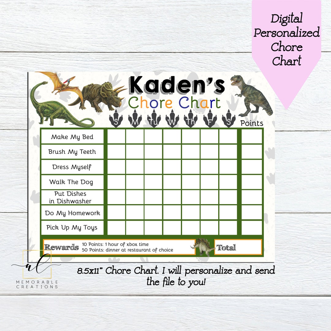 Personalized Dinosaur Chore Chart, Dinosaur Reward Chart, Chore Chart ...