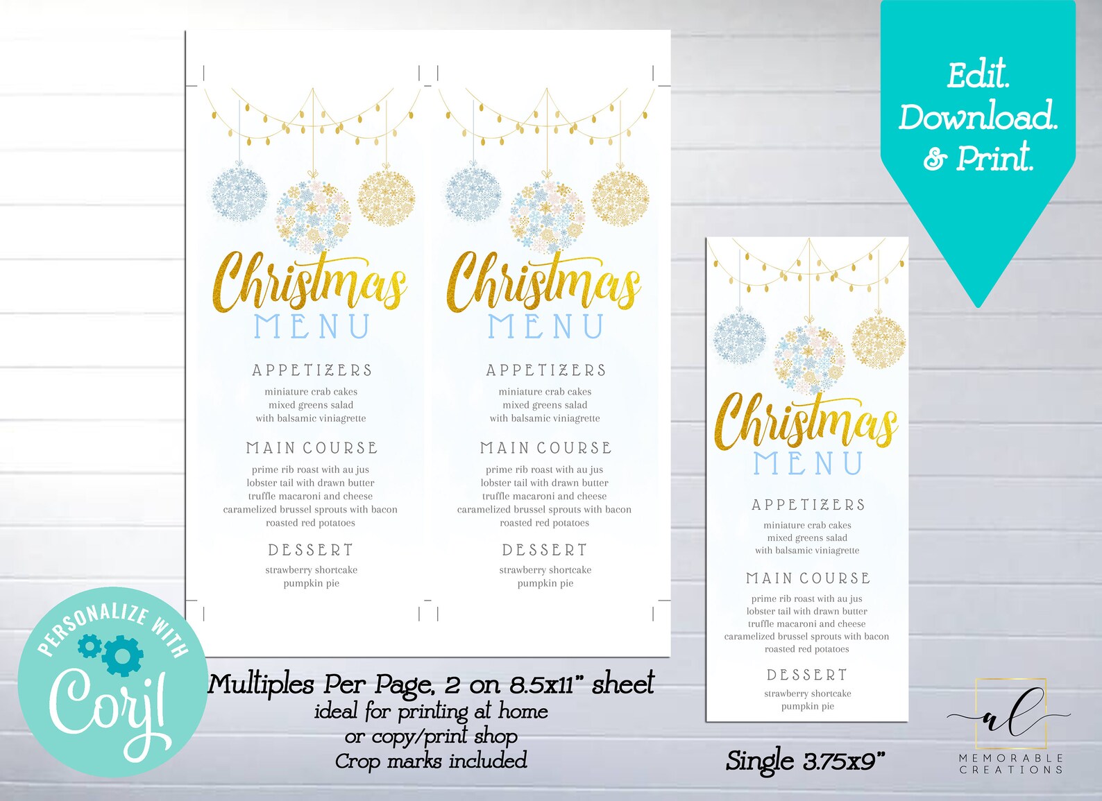 Ornament Christmas Printable Menu Edit Yourself Christmas | Etsy