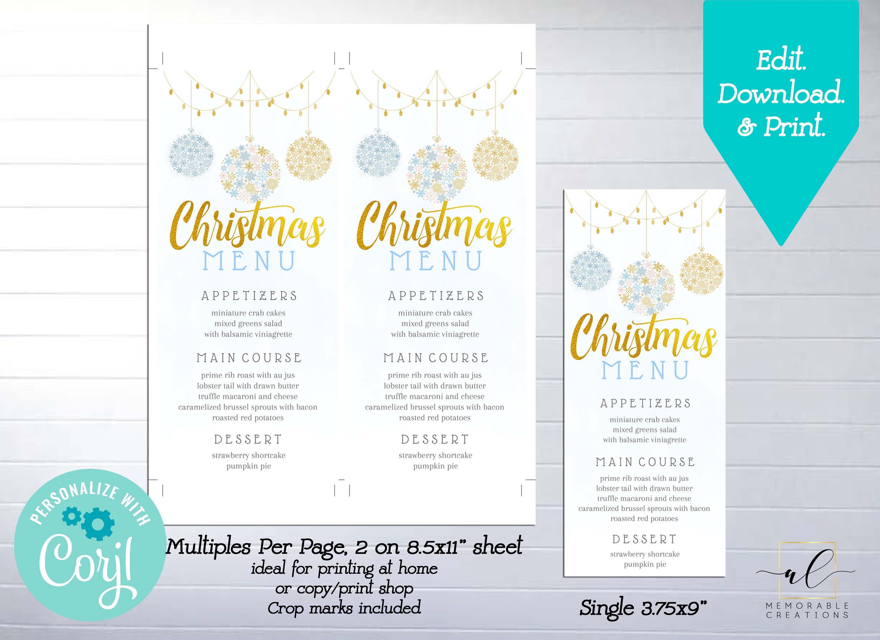 Ornament Christmas Printable Menu Edit Yourself Christmas | Etsy
