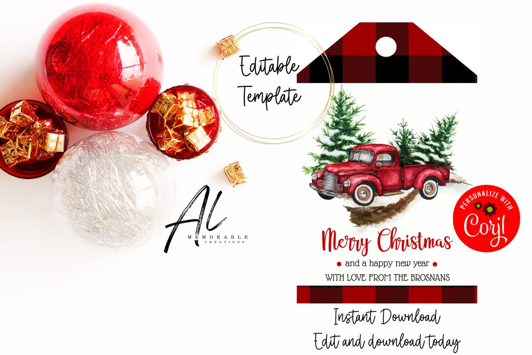 Red Christmas Truck Printable Tags, Edit Yourself Red Truck Tags ...