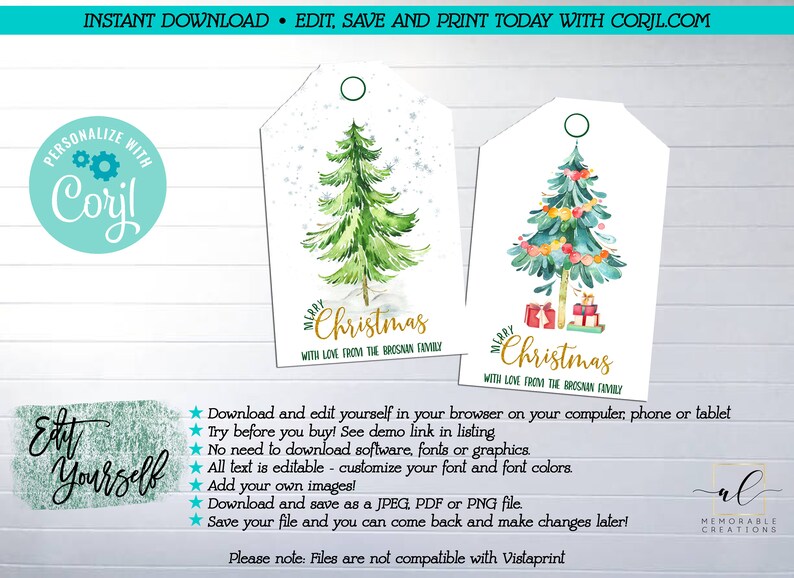Christmas Tree Printable Tags Edit Yourself Christmas Tree - Etsy