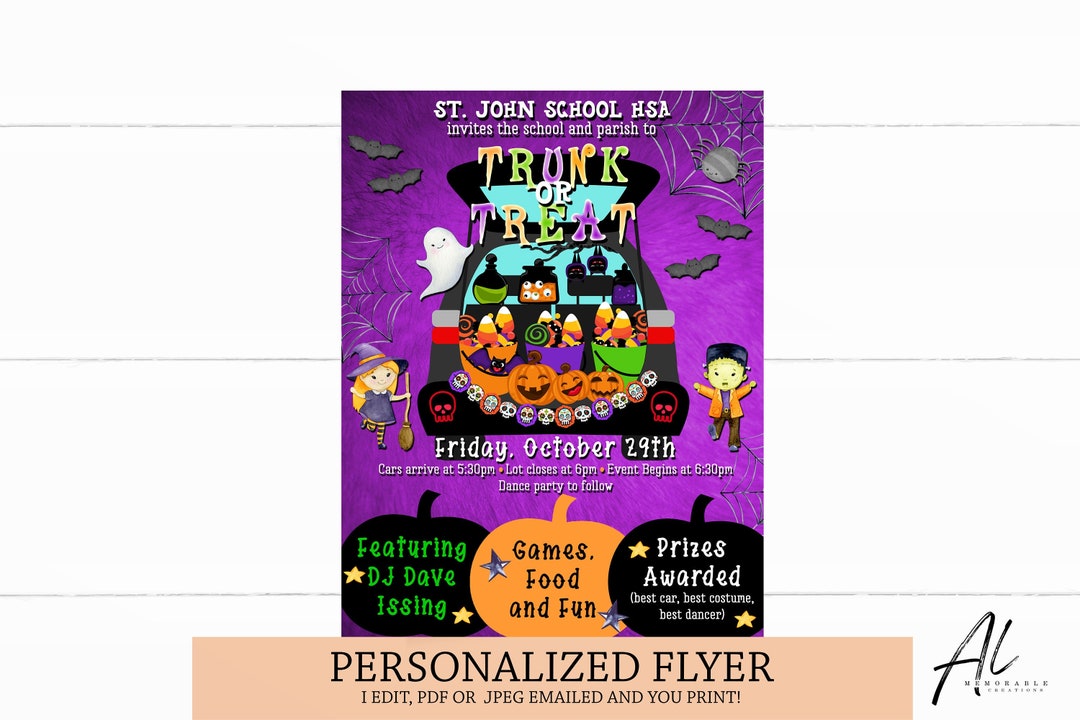 Personalized Trunk or Treat Flyer, School Halloween Event, Trunk or ...