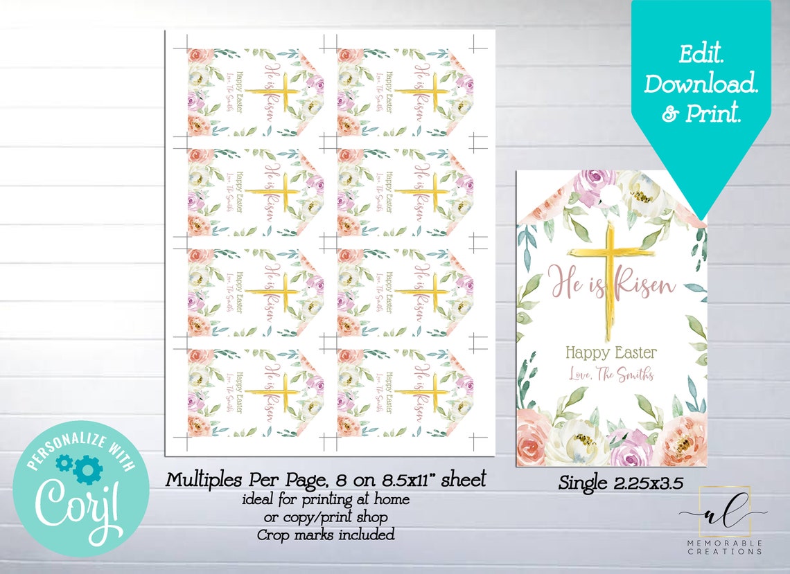 Religious Easter Printable Tags Edit Yourself Cross Easter - Etsy