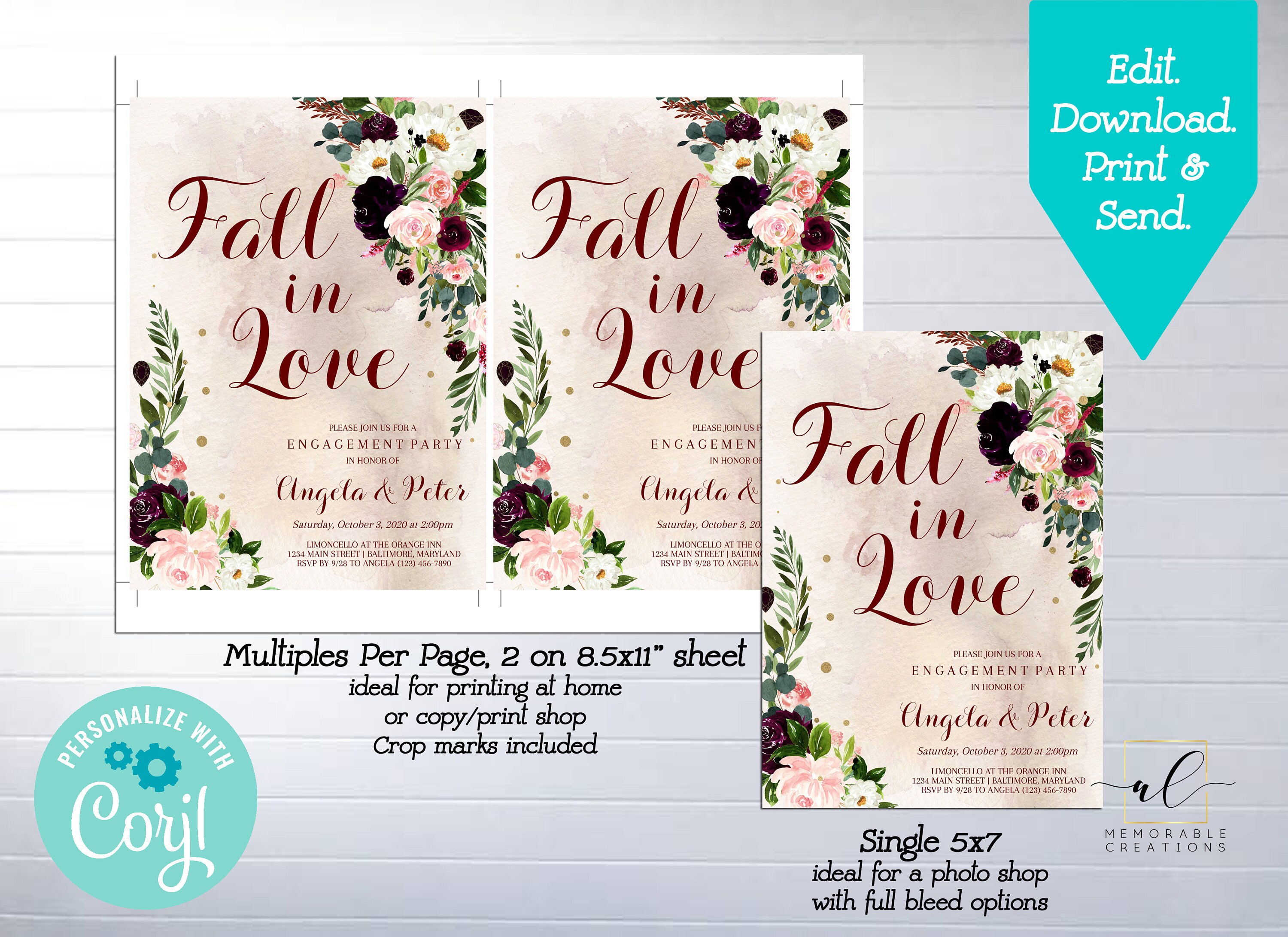 Fall in Love Engagement Party Printable Invitation Edit - Etsy