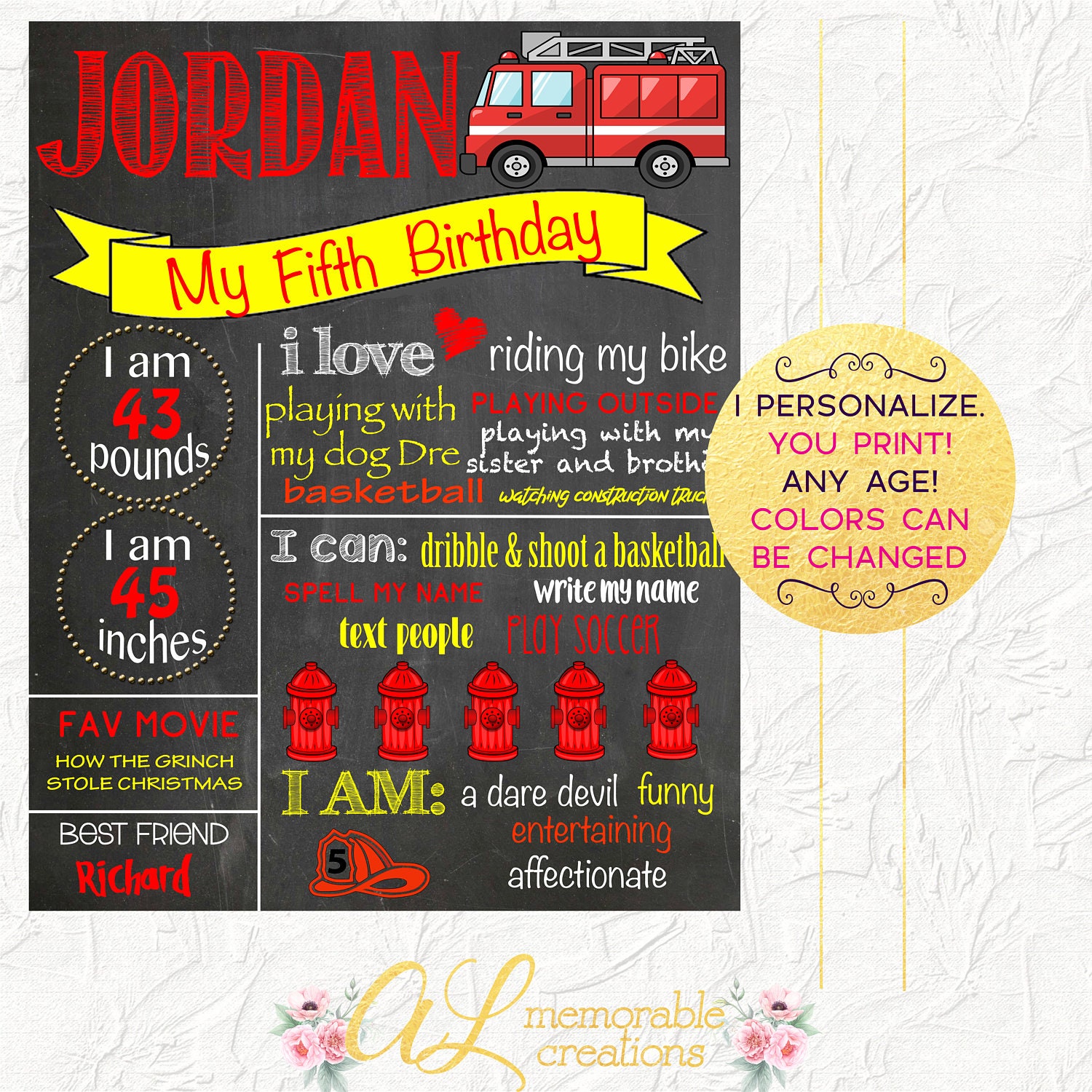 Fire Truck Birthday Chalkboard, Boy Birthday Chalkboard, 2nd Birthday ...