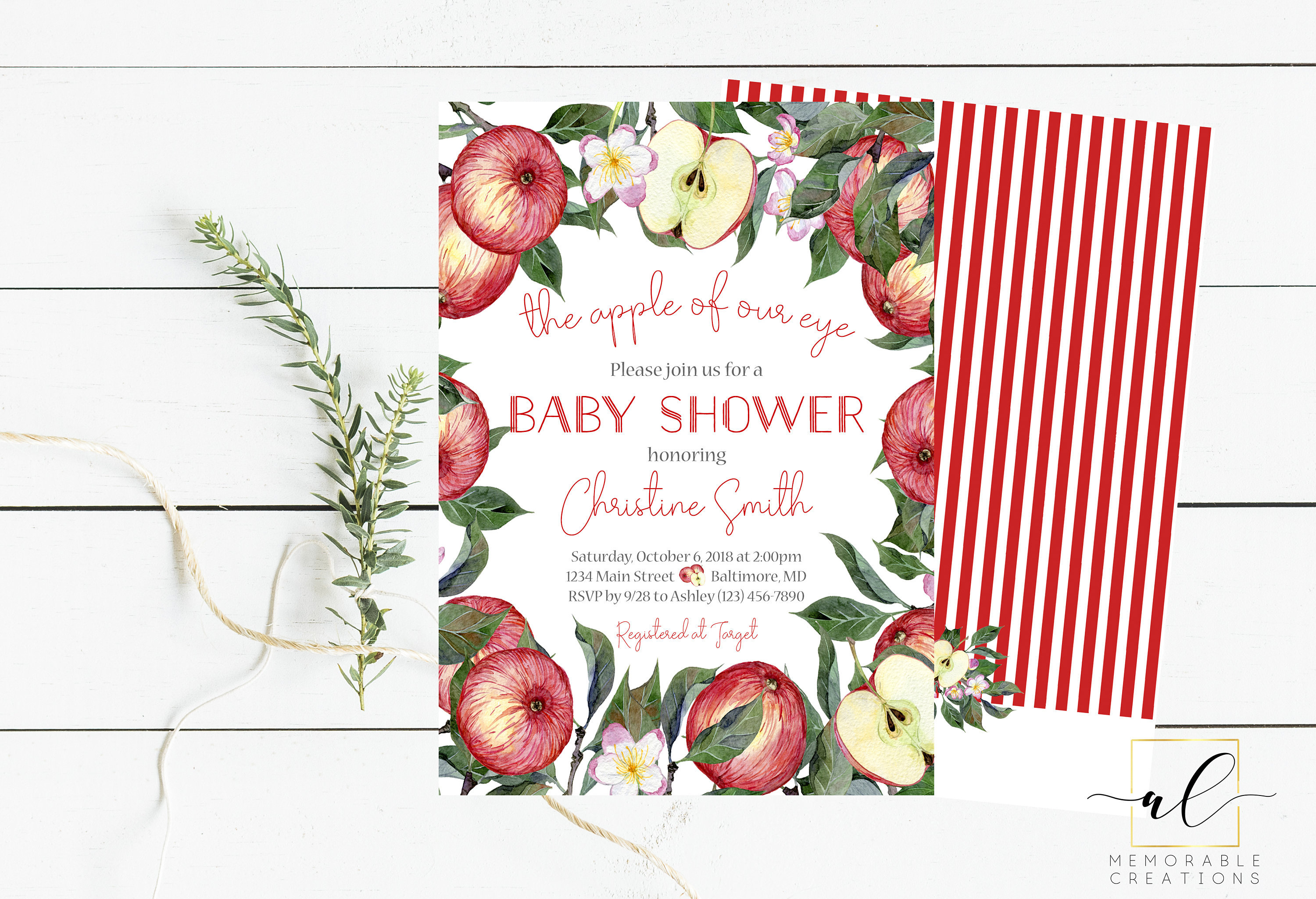 Apple of My Eye Baby Shower Invitation Apple Baby Shower - Etsy