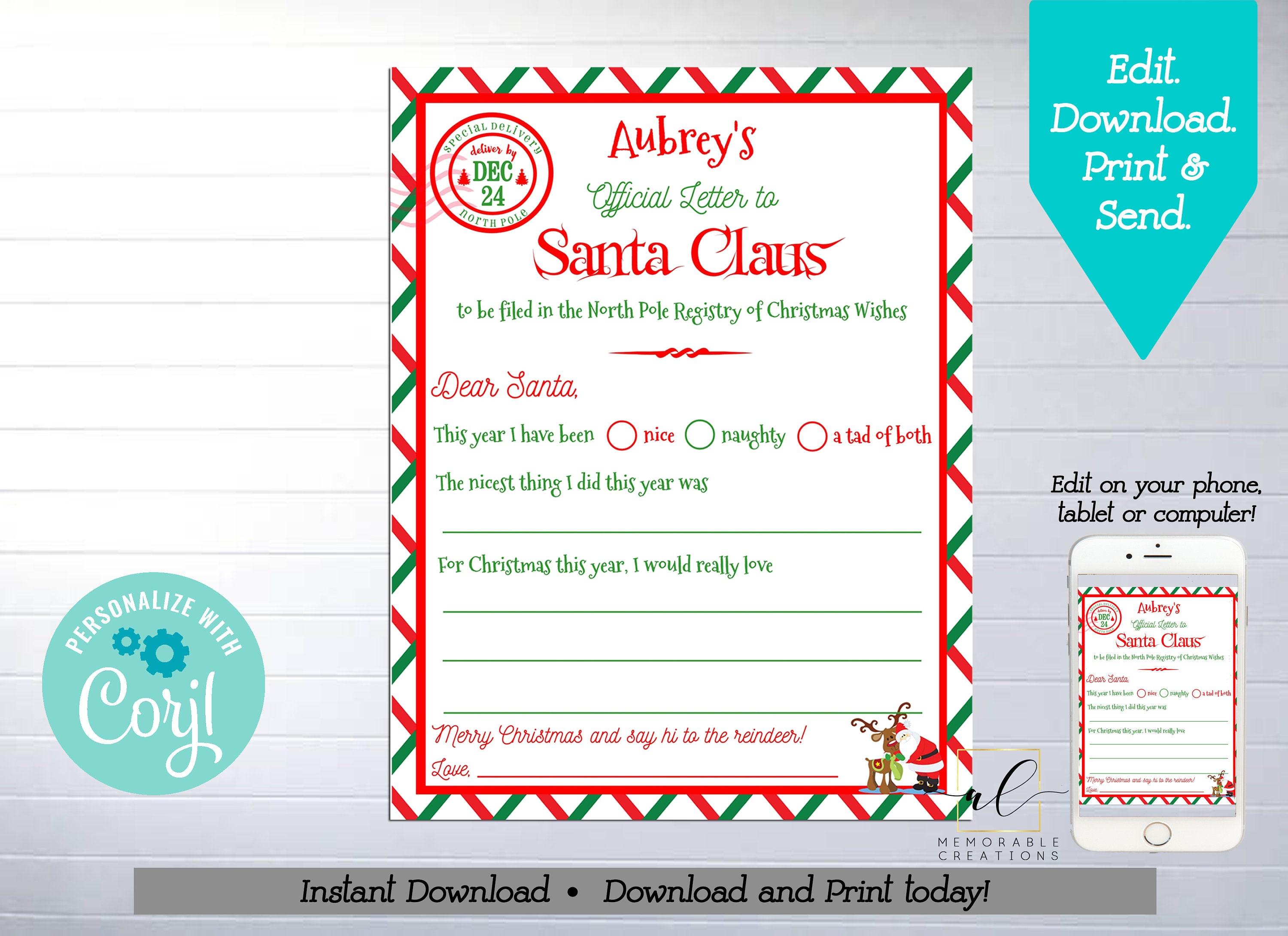 Letter to Santa Printable Edit Yourself Official Letter to - Etsy