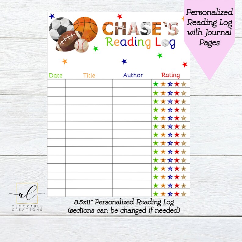 Personalized Sports Reading Log Sports Reading Journal - Etsy