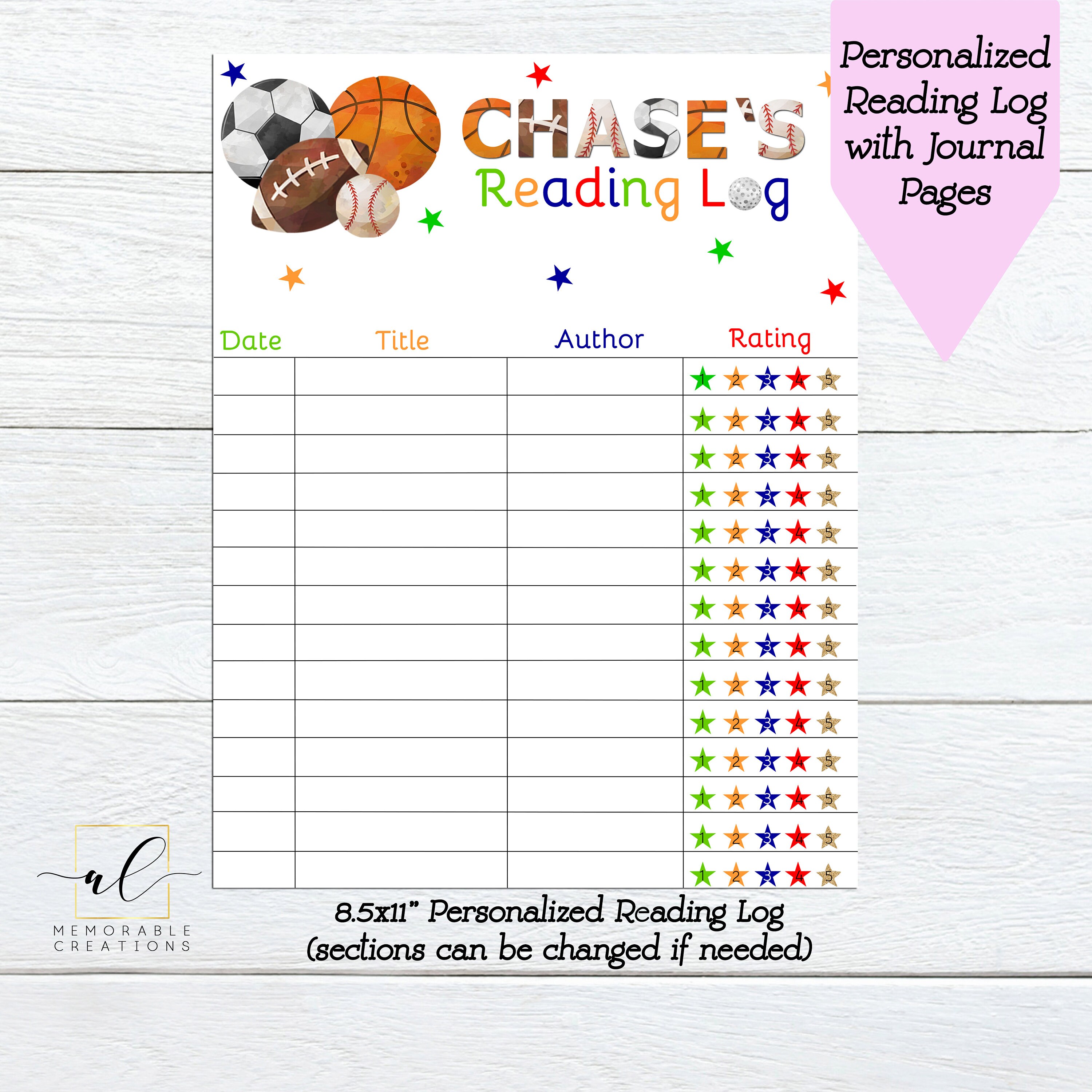 Personalized Sports Reading Log Sports Reading Journal - Etsy