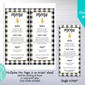 Buffalo Plaid Christmas Printable Menu, Edit Yourself Christmas Menu ...