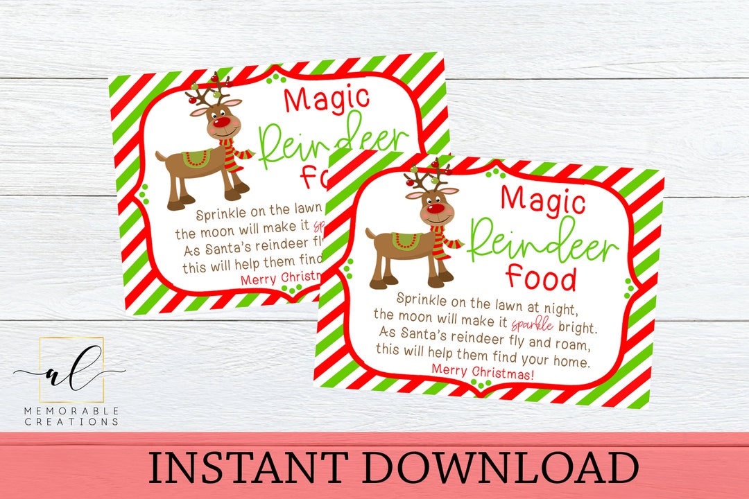 Magic Reindeer Food Tag Printable, Magic Reindeer Food Card, Kid ...