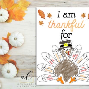 I Am Thankful for Turkey Printable, Kids Thanksgiving Activity, I Am ...