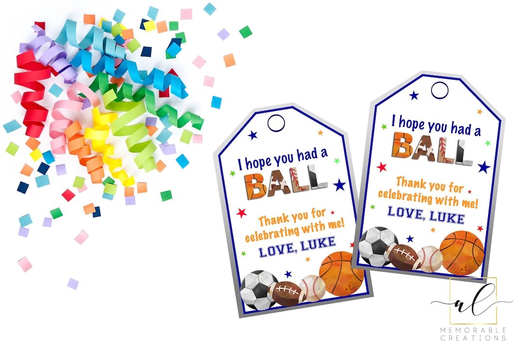 Sports Favor Tags, Sport Balls Gift Tags, Sport Birthday Party Favor ...