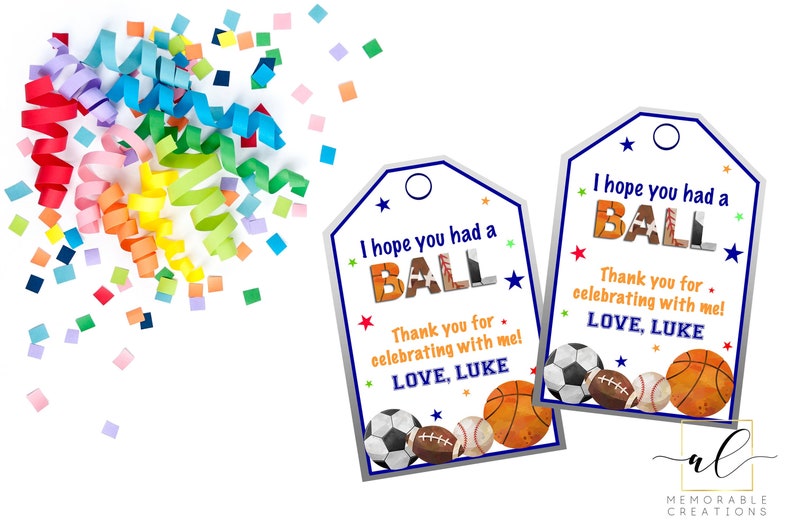 Sports Favor Tags, Sport Balls Gift Tags, Sport Birthday Party Favor ...