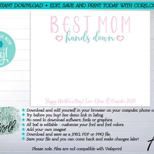 Best Mom Hands Down Editable Sign, Edit Yourself Hand Print Mother's ...