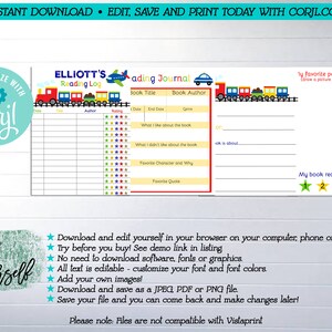 Editable Transportation Reading Log, Edit Yourself Train Reading ...